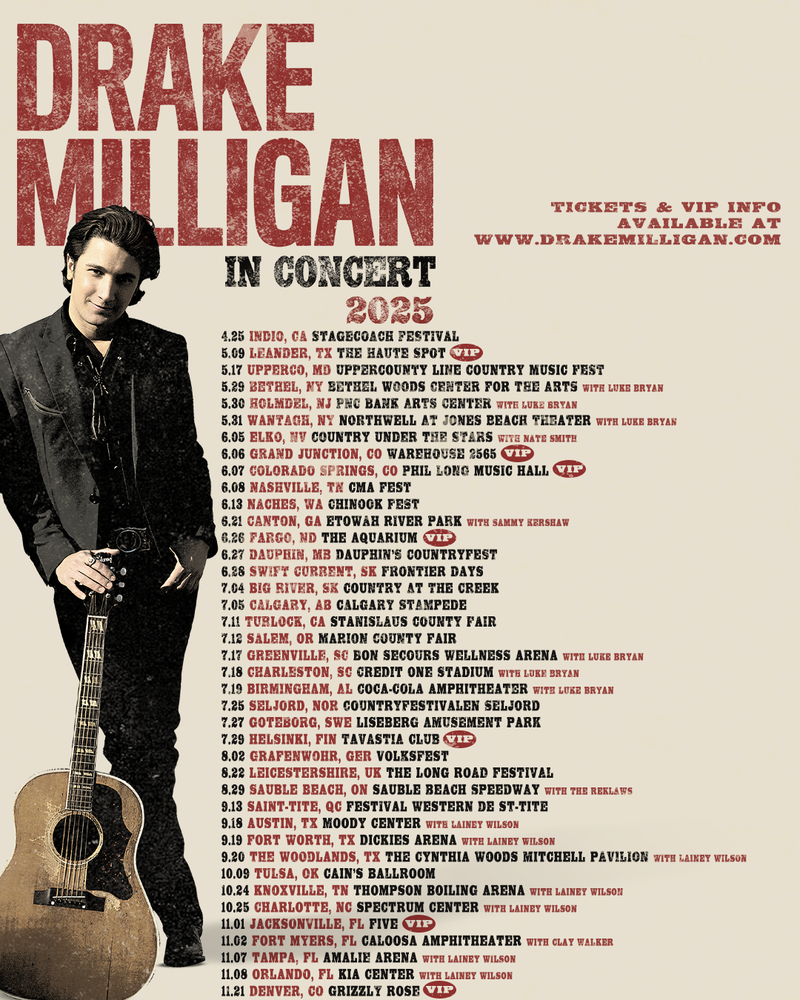 DRAKE MILLIGAN ANNOUNCES STACKED 2025 “IN CONCERT” TOUR AROUND THE ...